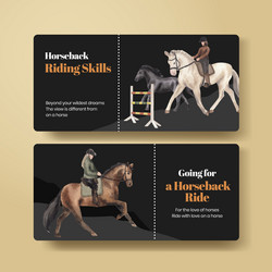 Ticket template with horseback riding Royalty Free Vector
