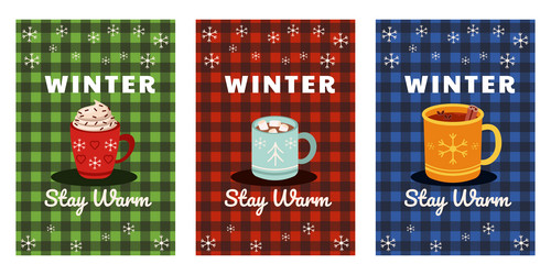 Bright greeting card designs with mugs of hot Vector Image