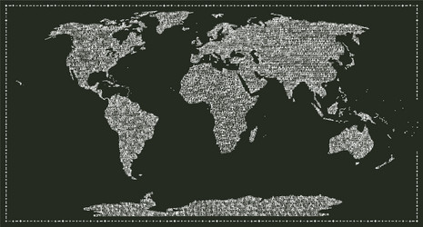 Greyscale world map on black background Royalty Free Vector