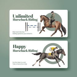 Ticket template with horseback riding Royalty Free Vector