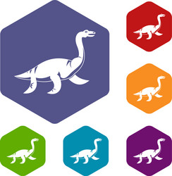 Tyrannosaur dinosaur icons set hexagon Royalty Free Vector