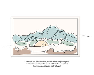 One line nature hill view poster drawing Vector Image