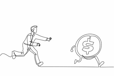 Single one line drawing businessman run chasing Vector Image