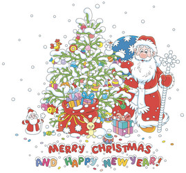 Santa claus and christmas tree Royalty Free Vector Image