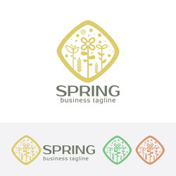 Hello spring logo in flat style with flowers Vector Image