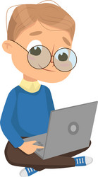 Kid boy using the computer cartoon Royalty Free Vector Image