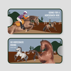 Ticket template with horseback riding Royalty Free Vector