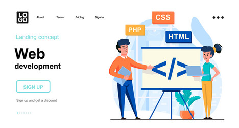 Web development concept man develops product Vector Image