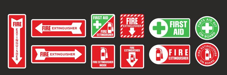Fire extinguisher id sign sticker set Royalty Free Vector