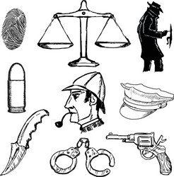 Sherlock holmes famous detective hand drawn set Vector Image