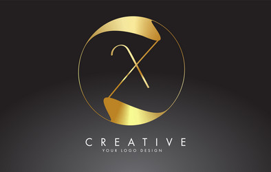 X golden letter logo with sparkling rings Vector Image