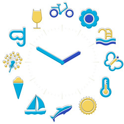 Summer time activities icons in a watch sphere Vector Image