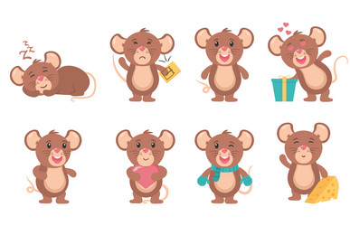 Set cute mice character mouse cartoon animal Vector Image