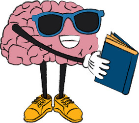 Cute brain reading cartoon Royalty Free Vector Image