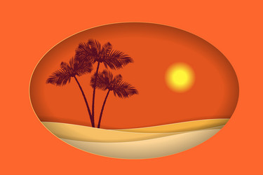 Desert landscape in cut out paper style Royalty Free Vector