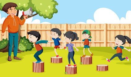 Kids playing red light green light game Royalty Free Vector