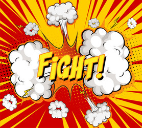Fight text on comic cloud explosion rays Vector Image