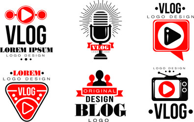 Vlog and blog logo design set video blog channel Vector Image