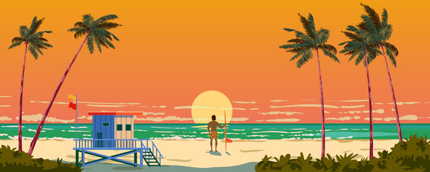 Tropical Sunset Beach Panorama Royalty Free Vector Image