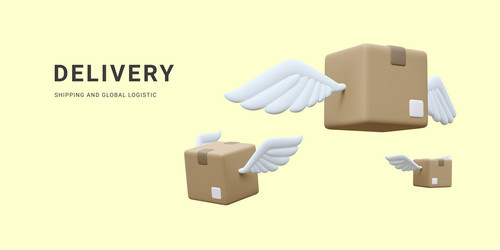 3d realistic flying cardboard boxes with wings Vector Image