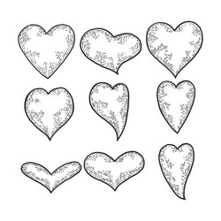 Heart symbol set sketch engraving Royalty Free Vector Image