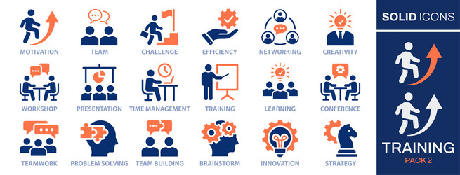 Training icon set collection of workshop Vector Image