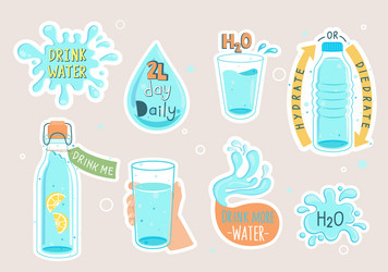 Set clean and fresh water in bottles glasses Vector Image
