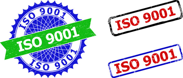 Iso 9001 bicolor rough rectangle stamps Royalty Free Vector