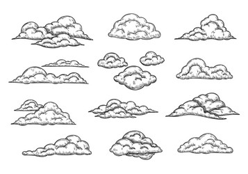 Sketch clouds hand drawn sky cloudscape outline Vector Image