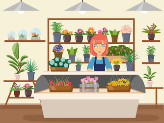 Cartoon flower shop building green natural Vector Image
