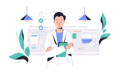 Male scientist holding beakers Royalty Free Vector Image