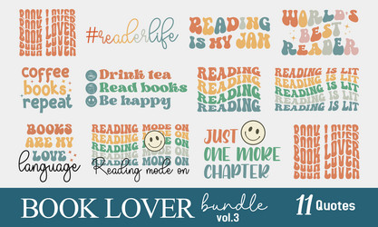 Cute book lover quotes collection retro wavy art Vector Image