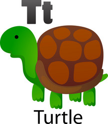Alphabet letter t - turtle exercise with cartoon Vector Image