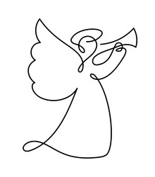 Simple angel with wings continuous line Royalty Free Vector
