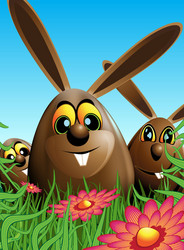 Boy are playing with three rabbits Royalty Free Vector Image