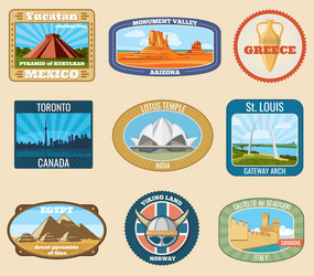 International tourism landmark labels Royalty Free Vector