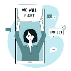 Digital online protest concept woman on huge Vector Image