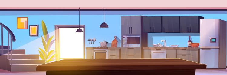 Cartoon home kitchen interior table view Vector Image