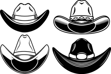 Cowboy stetson hat set black and white Royalty Free Vector