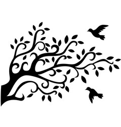 Tree silhouette with bird flying Royalty Free Vector Image