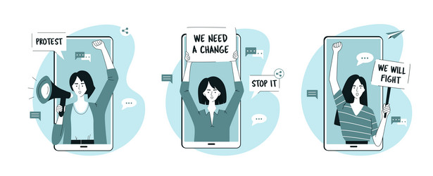 Digital online protest concept woman on huge Vector Image