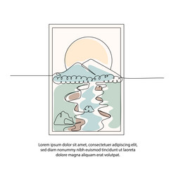 One line nature hut view poster drawing Royalty Free Vector