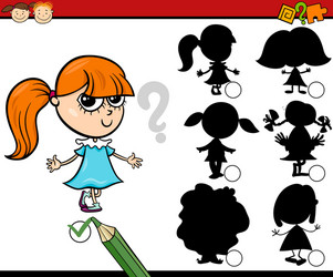 Shadows game with cartoon kid girl characters Vector Image