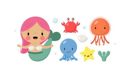 Cartoon sea characters Royalty Free Vector Image