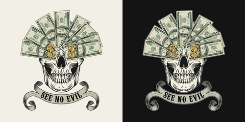 Text label with skull cash money 100 dollar bill Vector Image