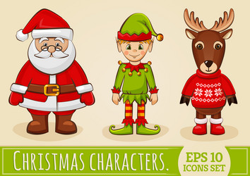 Santa claus with gingerbread and elf cartoon Vector Image