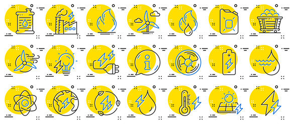 Energy types line icons coal trolley solar Vector Image