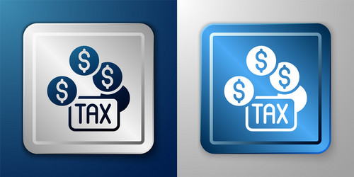 White tax payment icon isolated on blue background