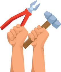 Construction workers hands holding tools Vector Image
