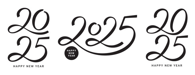 Set of happy new year 2025 logos design Royalty Free Vector